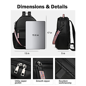 FADEON Leather Laptop Backpack for Women PU Computer Backpacks, Designer Travel Back Pack Purse with Laptop Compartment Black