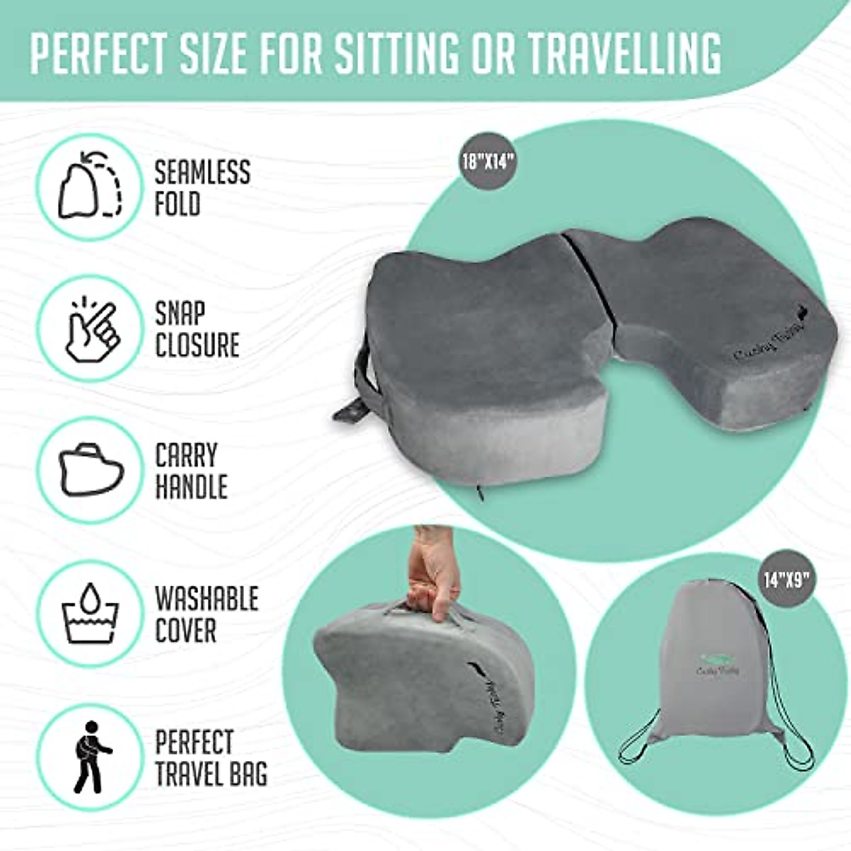 Cushy Tushy Premium Foldable Travel Seat Cushion - for Relief of Lower Back, Sciatic, Butt and Tailbone Pain - for Home & Office Use, Perfect for Travel or Driving - Coccyx Seat Cushion