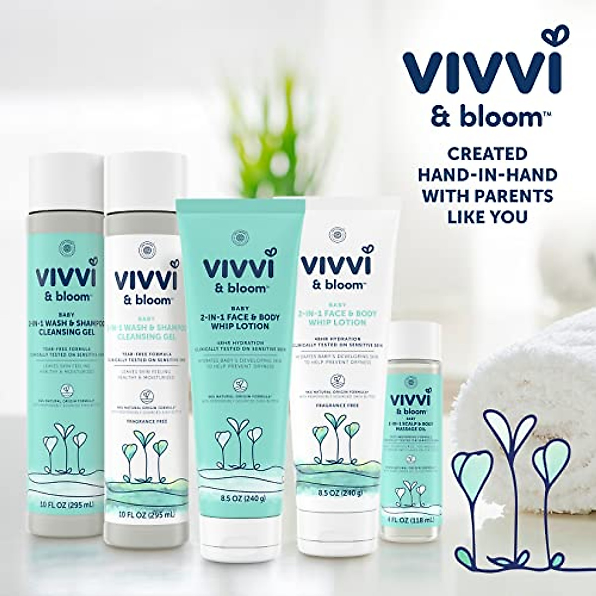 Vivvi & Bloom Gentle 2-in-1 Baby Wash & Shampoo Cleansing Gel, Leaves Sensitive Skin Feeling Healthy & Moisturized, Tear-Free, Formulated Without sulfates, paraben, and Dyes, 10 fl. Oz