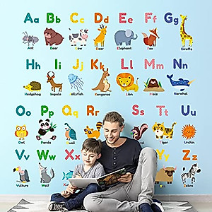 DECOWALL DS8-1614 Colourful Animal Alphabet ABC Kids Wall Stickers Wall Decals Peel and Stick Removable Wall Stickers for Kids Nursery Bedroom Living Room décor