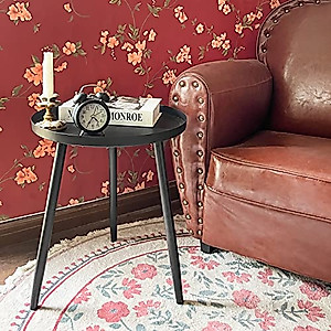 CADANI Round Side Table, Black Modern End Table, Metal Accent Table for Small Spaces, Living Room, Bedroom, Balcony, Easy Assembly, 15.8x18.9inches