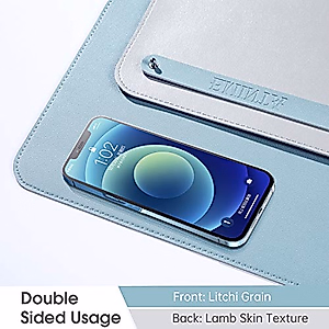 Dual-Sided Desk Pad Office Desk Mat, EMINTA Ultra Thin Waterproof PU Leather Mouse Pad Desk Blotter Protector, Desk Writing Mat for Office/Home (Light Blue/Silver, 31.5" x 15.7")