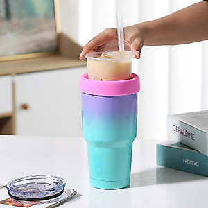 SIXAQUAE Stainless Steel Iced Coffee Sleeve,30oz Stainless Steel Insulated Tumbler with Lid,Double Wall Cup Sleeves for Cold Drinks Reusable,for Most Starbucks,Dunkin Donuts,McDonalds (SKY)