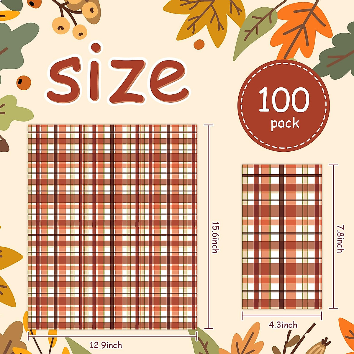 ​Quera 100 Pack Fall Guest Napkins Pumpkin Spice Plaid Autumn Paper Hand towels Thanksgiving Party Supplies Disposable Bar Napkins for Thanksgiving Party, Engagement, Baby Shower, Celebration Party