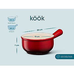 KooK French Onion Soup Crocks, Ceramic Bowls, Broil, Oven, Microwave and Dishwasher Safe, for Cereal, Soups, Casseroles, with Handle, Stoneware, 15 oz, Set of 4, Red Ombre