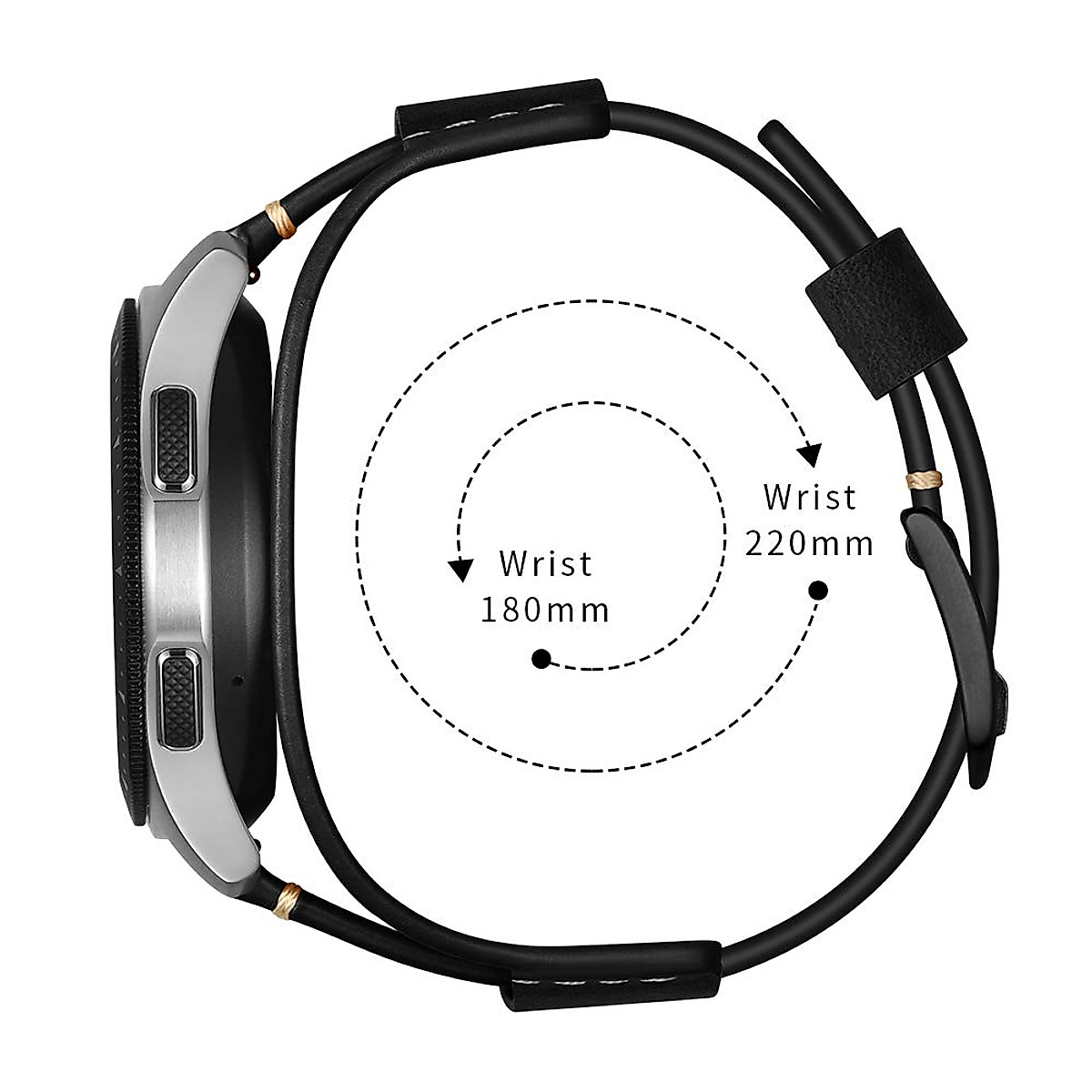 Balerion Cuff Genuine Leather Watch band,Compatible with Samsung Galaxy Watch 3 45mm, Galaxy Watch 46mm,Gear S3,Fossil Q Explorist,other Standard 22mm Lug Width Watch,Black