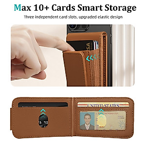 LDSXAY for MagSafe Wallet, Magnetic Phone Wallet with Adjustable Stand & Money Clip, Detachable Magnetic Wallet for iPhone 16/15/14/13/12 Pro Max Plus, 10+ Cards Holder, Vegan Leather, Brown