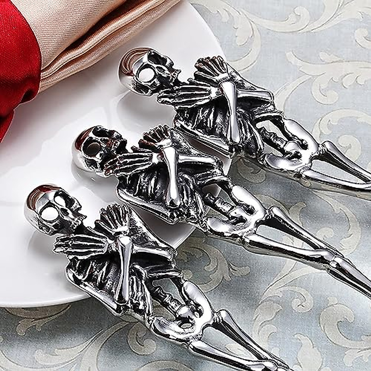 Silverware Set Handmade Skull Skeleton Cutlery Set Premium Stainless Steel Utensils,Including Knife/Fork/Spoon,Cutlery Badass For Halloween Home Kitchen Gift For Gothic Lover