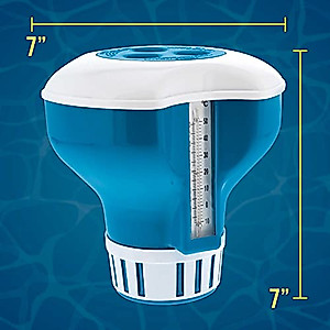 U.S. Pool Supply Large Pool Floating Chlorine Chemical Dispenser with 120° F Thermometer, 7" Diameter - Holds 3" Tablets - Adjustable Chemical Delivery Pool Maintenance Floater - Spa, Hot Tub