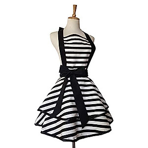 Hyzrz Lovely Handmade Cotton Retro Aprons for Women Girls Cake Kitchen Cook Apron for Mother's Gift (Black)