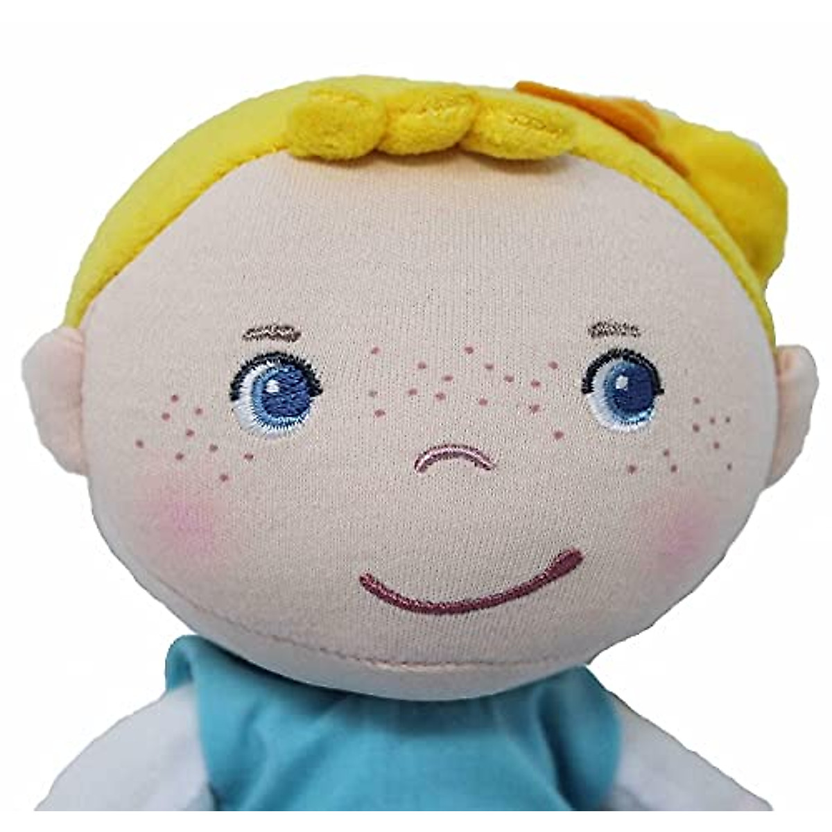 HABA Snug Up Edda - 10" Soft Doll with Fuzzy Blonde Hair, Embroidered Face and Removable Blue Dress (Machine Washable) for Ages 18 Months +