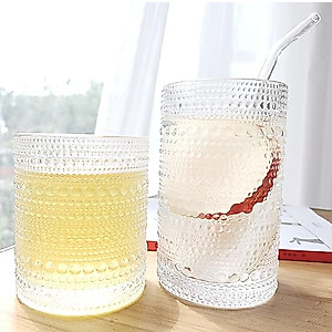JPPSUJJ Cocktail Glasses 10 oz Hobnail Drinking Glasses Set of 6, Vintage Glassware, Textured Glass Cups Bubble Glasses Water Glasses Old Fashion Jupiter Glasses Set, Clear