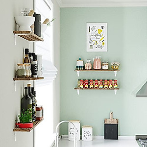 Wallniture Arras Floating Shelves for Wall Decor 24" Bookshelf Living Room Decor Wall Shelf for Bathroom & Kitchen, Office & Bedroom Decor Burnt, White Bracket Set of 5