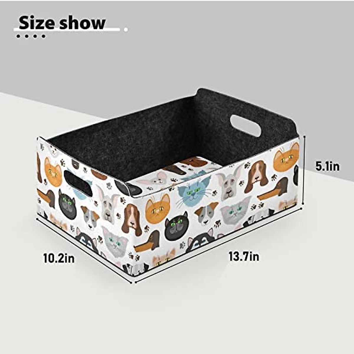 CaTaKu Foldable Storage Basket Pets Dog Cat Paws Collapsible Felt Storage Bins with Handle Drawer Organizer Bin Cube Shelf Box for Organizing Closet Clothes Office Books Bedroom