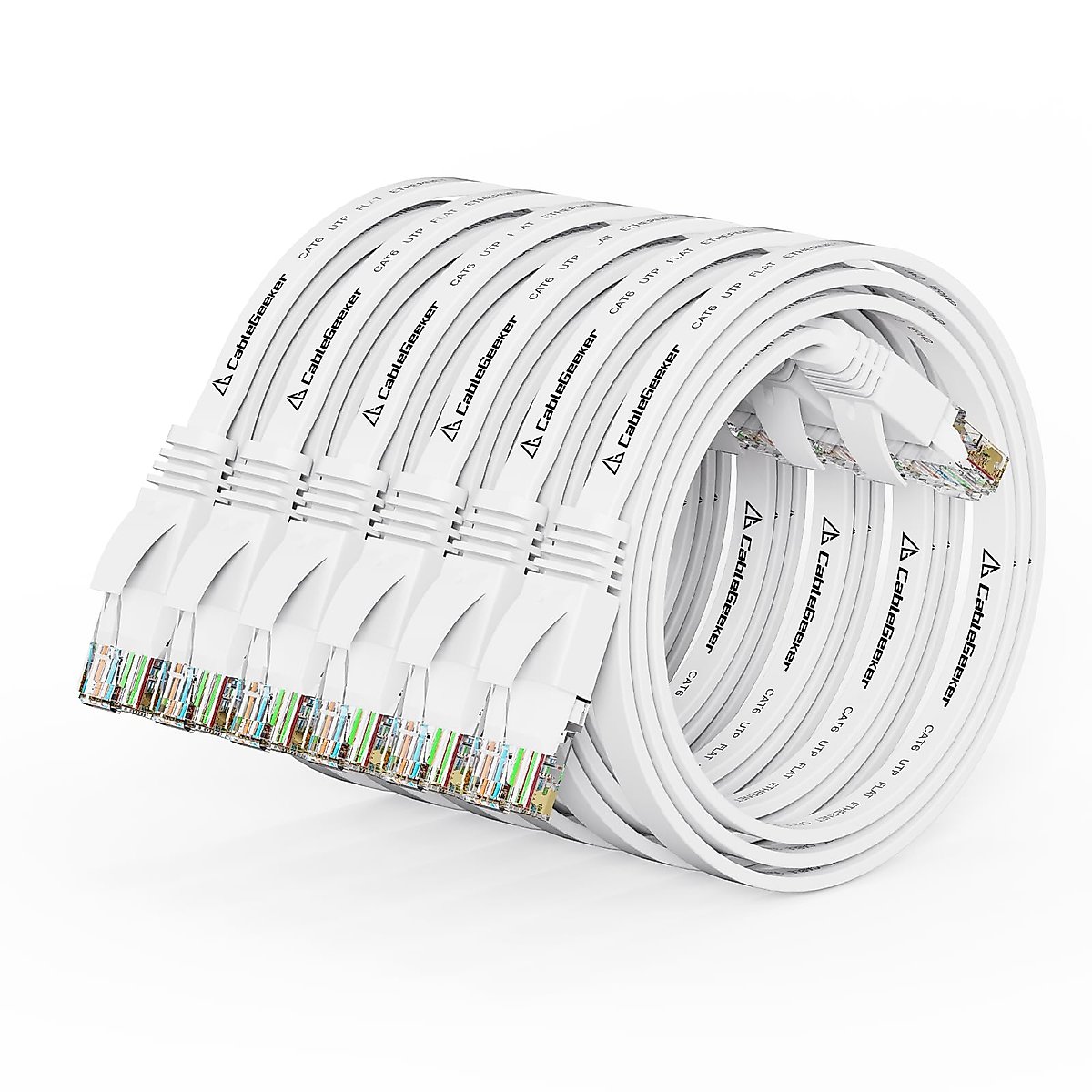 Cat 6 Ethernet Cable 1ft (6 Pack) (at a Cat5e Price but Higher Bandwidth) Flat Internet Network Cable - Cat6 Ethernet Patch Cable Short - White Cat6 Computer Cable with Snagless RJ45 Connectors