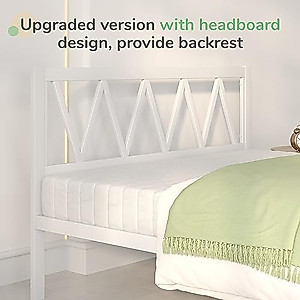 Novilla Queen Bed Frame with Headboard, Metal Platform Bed Frame, Heavy Duty, No Box Spring Needed, Wood Slat Support, Easy Assembly, White
