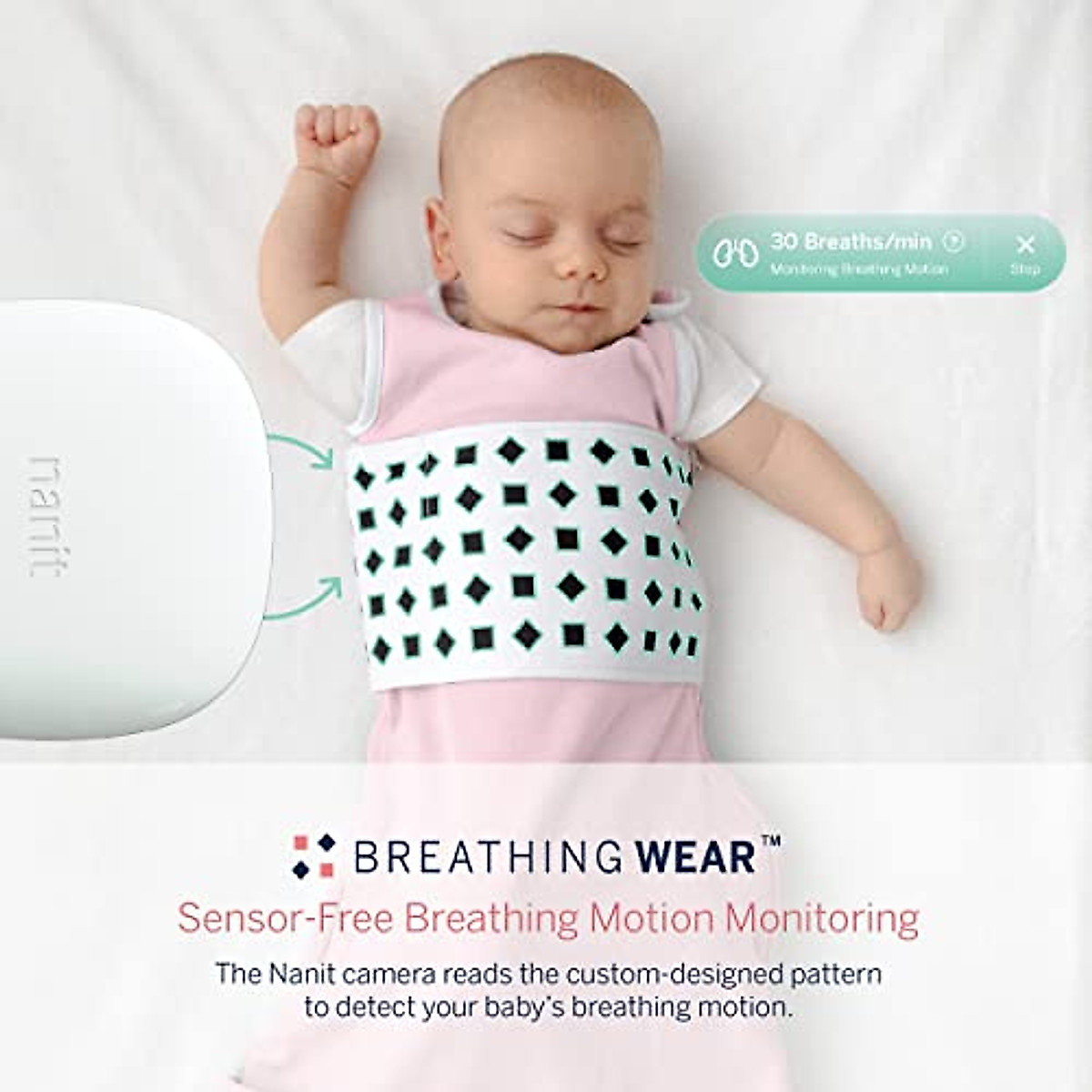 Nanit Breathing Wear Sleeping Bag – 100% Cotton Baby Sleep Sack - Works with Nanit Pro Baby Monitor to Track Breathing Motion Sensor-Free, Real-Time Alerts, Size Medium, 6-12 Months, Blush Pink