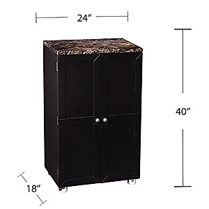 SEI Furniture Cape Town Contemporary Bar Liquor and Wine Cabinet with Storage, Faux Marble Countertop with Black Finish