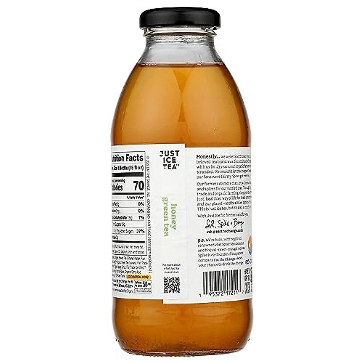 Eat The Change Just Ice Tea Organic Honey Green Tea, Kosher, 16 Fluid Ounces (Pack Of 12)