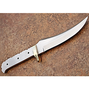 Whole Earth Supply Upswept Skinner 1095 High Carbon Steel Knife Blank +Brass Finger Guard for Custom Making Knives Blade Blades Blanks Hunting