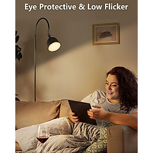 Modern Floor Lamp with Shelves -Bright Dimmable LED Floor Lamp for Living Room, Stepless Adjustable 3000K-6000K Colors & Brightness Standing Lamp with Remote, Black Reading Standing Lamp with Table