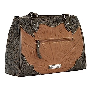 American West Leather Desert Wildflower Large 3 Compartment Shopper, Golden Tan