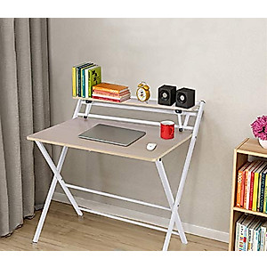 Youmymine Folding Study Computer Desk - Writing Desk Portable Small Lazy Foldable Table Laptop Desk for Small Space,Free Installation Home Office Desk (White)