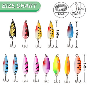 Fishing Spoons Lures Kit,30pcs Hard Metal Fishing Spinner Baits Trout Lures Casting Trolling Trout Spoons Fishing Lures with Treble Hooks for Bass Salmon Pike Walleye