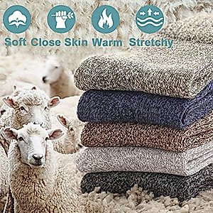 Century Star Womens Athletic Socks Knit Pattern Sports Socks Winter Wool Socks Crew Cut Cashmere Socks Warm Soft Socks (02) 5 Pairs Solid Color One Size