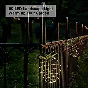 BQOQB 2 Pack Solar Pineapple Light - 60 LEDs Outdoor Garden Decor Hanging Lantern with Handle Waterproof for Patio,Porch,Path,Yard,Walkway,Lawn