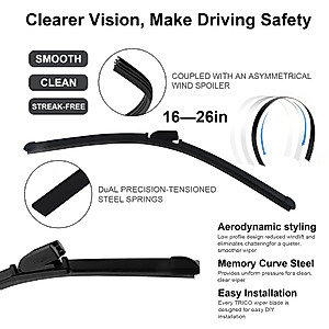 alpmosn 26/ + 16/ Quality Wiper Blades (Set of 2), Automotive Replacement Windshield Wiper Blades Premium Durable Stable, Easy Install & Superior Road Visibility Car Accessories