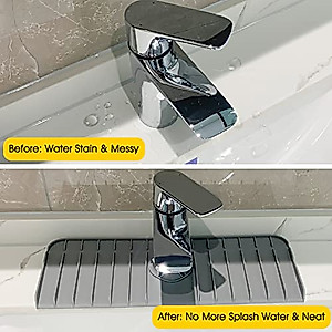 Kitchen Sink Splash Guard, Silicone Faucet Handle Drip Catcher Mat, Faucet Guard Mat Drain Drying Pad, Water Splash Guard for Kitchen & Bathroom Countertop Protect, Kitchen Sink Accessories (Grey)