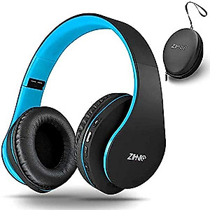 2 Items,1 Black Blue Zihnic Over-Ear Wireless Headset Bundle with 1 Black Red Zihnic Foldable Wireless Headset