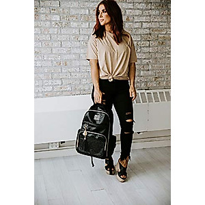 Itzy Ritzy Chelsea + Cole Diaper Bag Backpack - Studded Boss Backpack Diaper Bag Includes 19 Pockets, Changing Pad, Stroller Clips & Tassel; Black with Sweetheart Print Interior & Gold Hardware