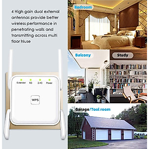 2022 WiFi WiFi Range Extender - 1200Mbps WiFi Repeater Wireless Signal Booster, Dual Band 2.4G and 5G Expander, 4 Antennas 360° Full Coverage, Extend WiFi Signal to Smart Home Devices（ 1203H04 White）
