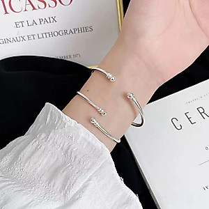 Sterling Silver Bangle Bracelets for Women,Fashion Jewelry Simple Adjustable 925 Silver Cuff Bangles for Women Mom Wife Valentine Mothers Day Gift