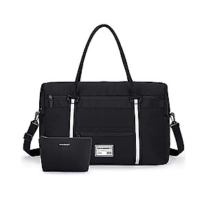 BAGSMART Travel Duffle Bag for Women, Multi Pockets Carry On Weekender Overnight Bag, Foldable Travel Tote Bag for Personal Items, Black