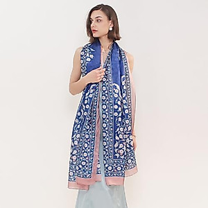 DANA XU 100% Mulberry Satin Silk Summer Travel Scarf Extra Large Women Floral Shawl Oversize Soft Wraps For Evening Dresses