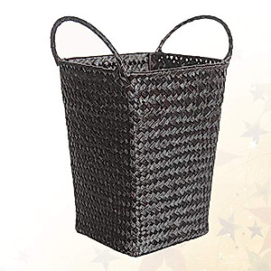 EXCEART Toy Baskets Rattan Storage Basket Woven Flower Vase Door Closet Organizer Multipurpose Storage Container Decorative Storage Organizer for Home Office Cloth Book Black Desk Containers