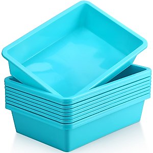 Kigley 10 Pcs Flat Storage Tray Organizer Bin Letter Size Paper Trays for Classroom Art Activity Plastic Stackable File Paper Organizer for Teacher Students School Office Book Organization