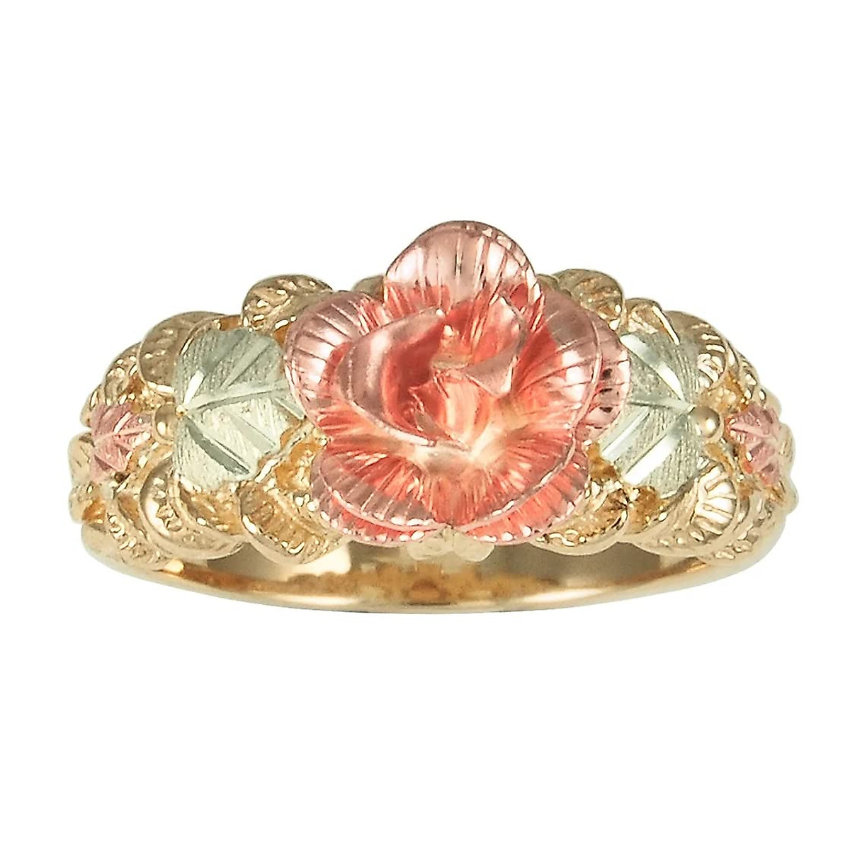 3D Rose Band 10k Yellow Gold, 12k Green Gold, 12k Rose Black Hills Gold Size 9