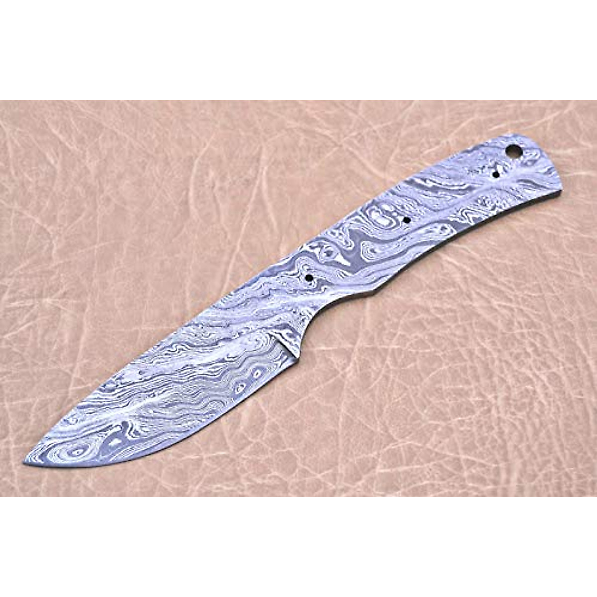 8" Long Hand Forged Damascus Steel Drop Point Blank Blade Skinning Knife with 3 Pin Hole & an Inserting Hole Space 3.5 inches Cutting Edge