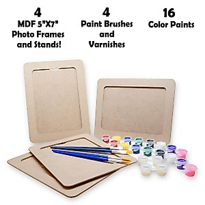 VHALE DIY Paint Your Own Picture Frame, 4 Sets of MDF Wood Photo Frames (5 x 7 inch) with Stand, for Children to Paint and Decorate, Classroom Arts and Crafts, Party Favors for Kids