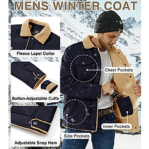 EKLENTSON Mens Jacket Winter Warm Jacket Men Outwear Jacket Windproof Jacket Hiking Jacket Sherpa Lined Jacket Men, Navy, Large