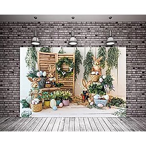 7x5ft Happy Easter Backdrops for Photography Spring Easter Background Hare Rabbits Colorful Eggs Rustic Backdrop for Party Baby Show Photo Booth Prop Backdrop