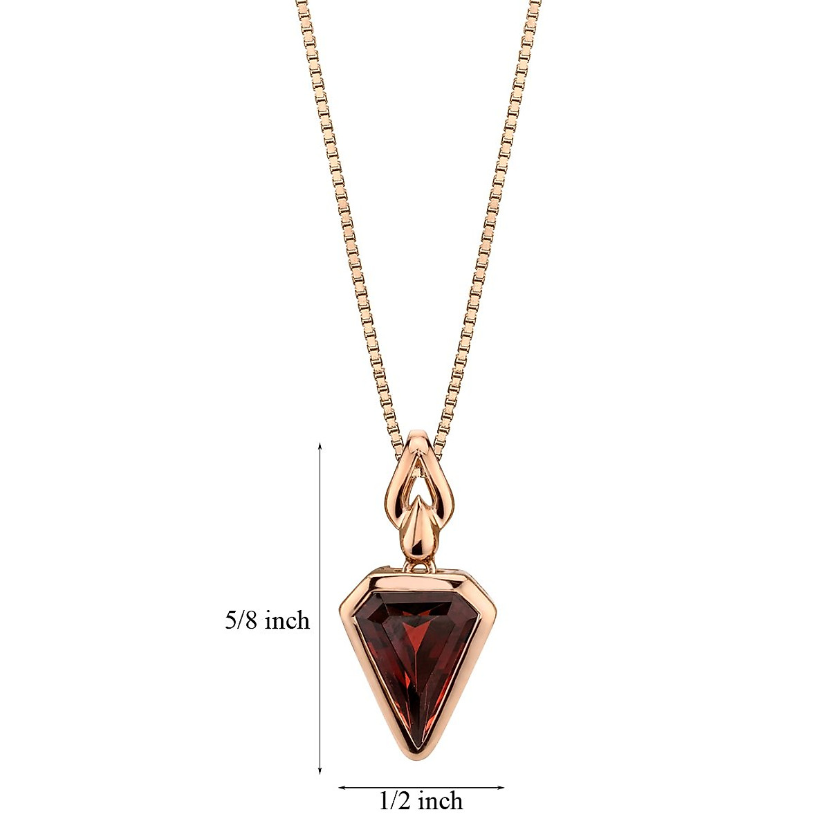 PEORA Garnet Pendant for Women 14K Rose Gold, 3.25 Carats Chevron Cut, Natural Gemstone, with 18 inch Rose-tone Chain
