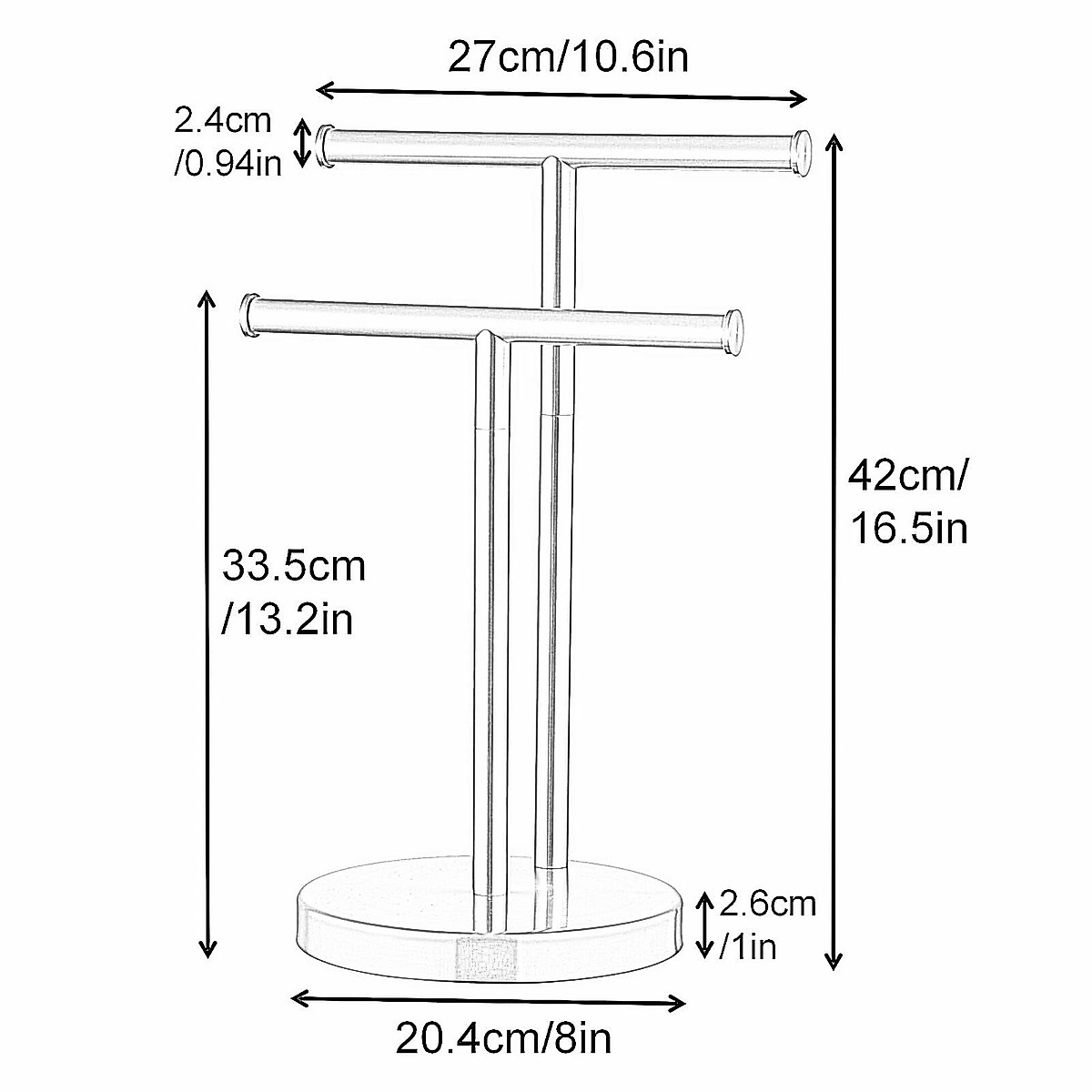 Black Hand Towel Holder Stand, Double Towel Rack T-Shape Hand Towel Stand for Bathroom Countertop, SUS304 Stainless Steel (Matte Black) SHUNLI