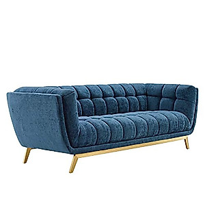 Modway Bestow Tufted Crushed Performance Velvet Sofa in Navy