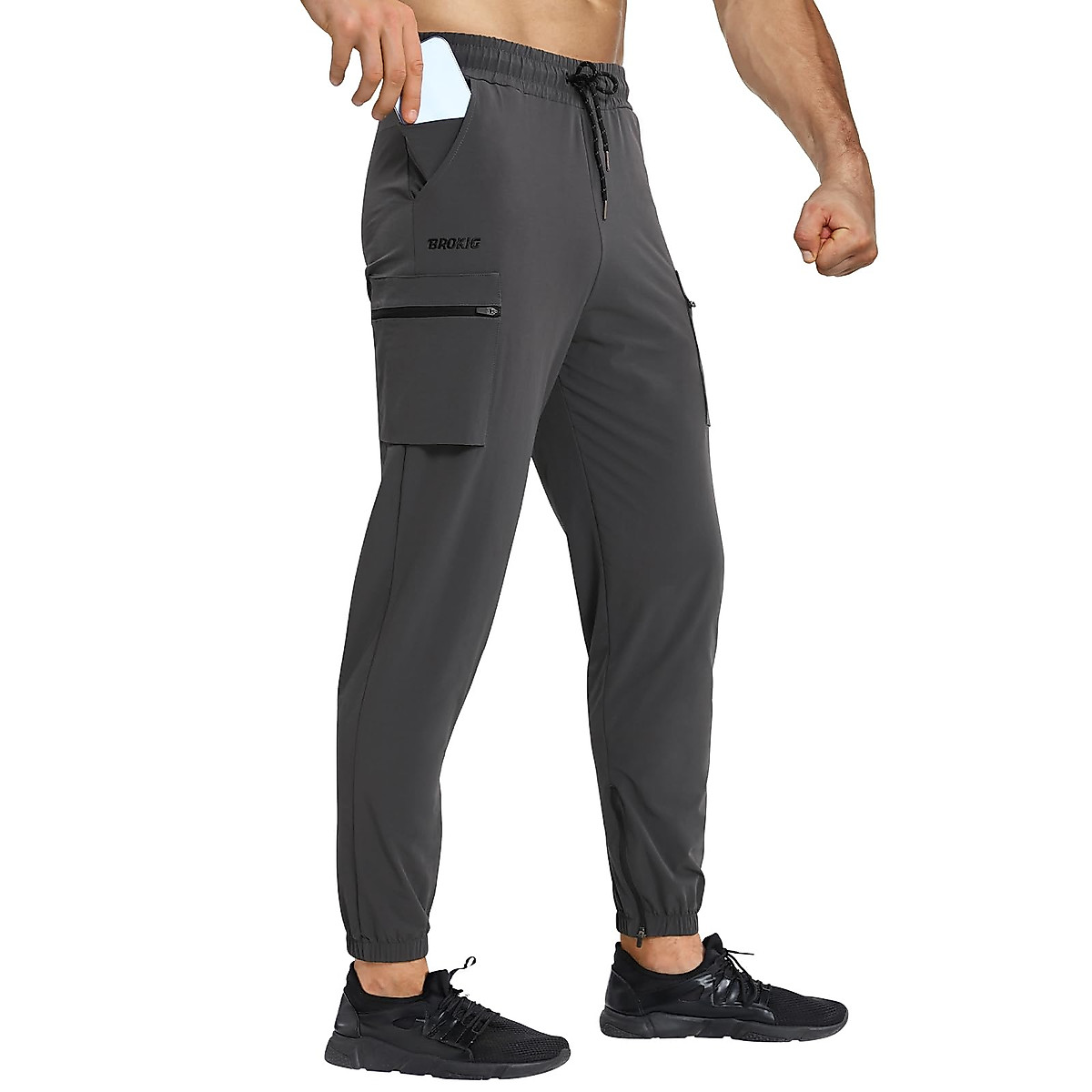 BROKIG Men's Joggers Lightweight Workout Pants Ankle Zip Gym Athletic Sports Running Sweatpants Men with Pockets(Dark Grey,Large)