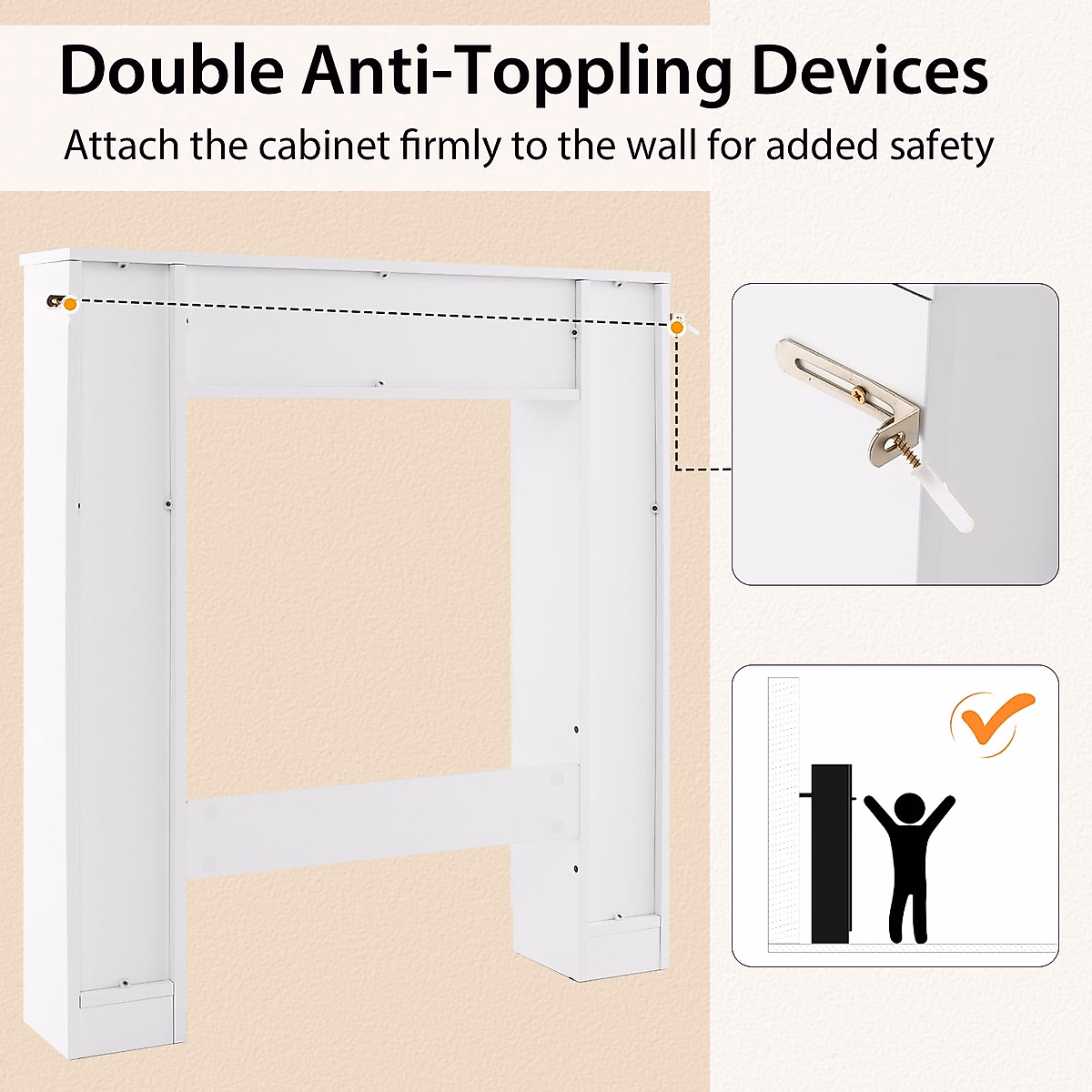 Giantex Over The Toilet Storage Cabinet, Double Door Freestanding Bathroom Organizer w/ 2 Open Compartments & 4 Adjustable Shelves, Bathroom Space Saver, Laundry Room Storage Rack (White)